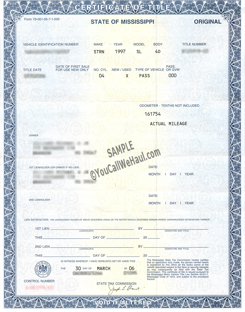Mississippi Title Examples And Instructions For Filling Out Your Title
