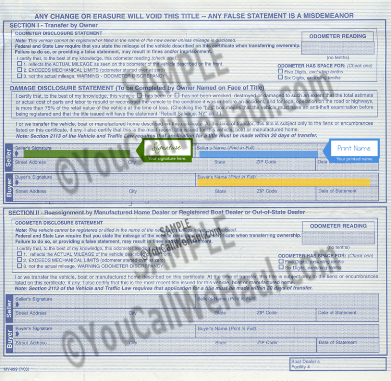 How to Transfer New York Title and instructions for filling out your title